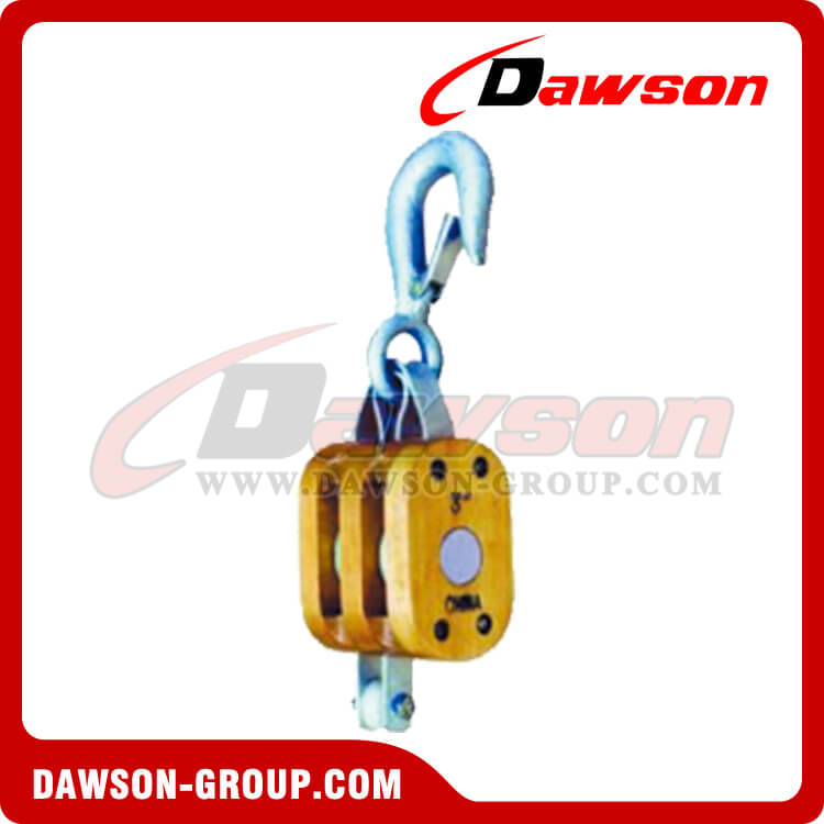 Regular Wood Block Double Sheave With Hook, snatch block, double wooden ...