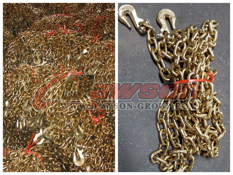 USA Standard G70 5/16"-3/8" Chain Assembly with Clevis Hooks Each End, Grade 70 Transport Chains ...