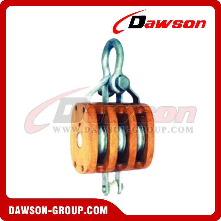 Regular Wood Block Triple Sheave With Shackle, snatch block, wooden ...