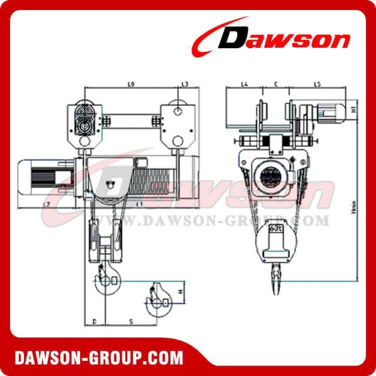 Standard Headroom Trolley Hoist (4/1 Rope Reeving), electric trolley ...