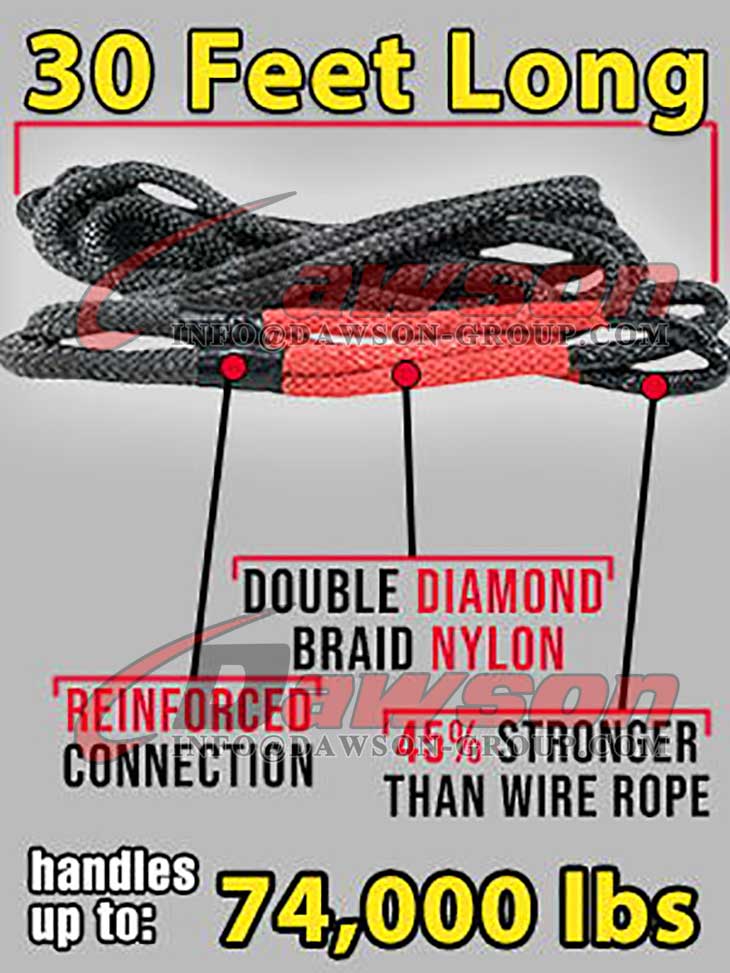 1-1/2'' x 30 ft Kinetic Energy Recovery & Tow Rope, Red & Black, 74000 ...