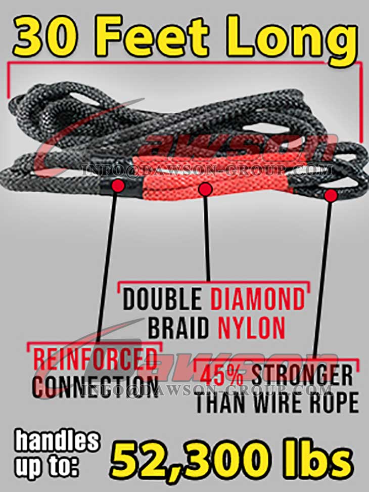 1-1/4'' x 30 ft Kinetic Energy Recovery & Tow Rope, Red & Black, 52300 ...