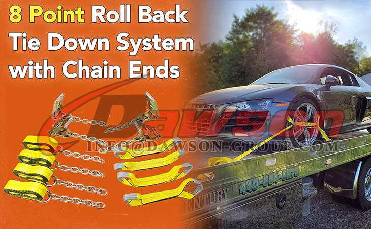 8 Point Roll Back Vehicle Tie Down Kit with Chain Extension on Both ...