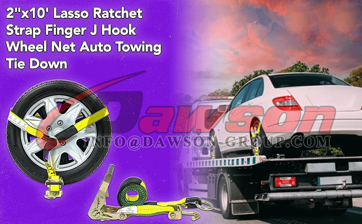 2'' x10' Lasso Ratchet Strap with J Finger Hook Wheel Net Auto Tow ...