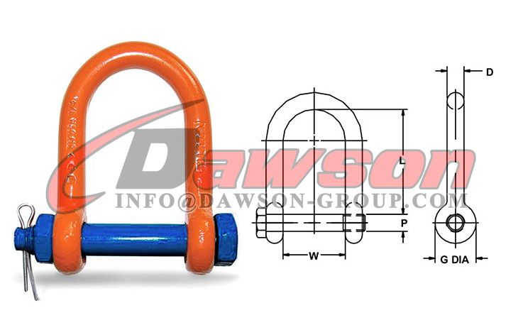 DAWSON Forged Alloy Steel Bolt Type Long Reach Shackle with Bolt Nut ...