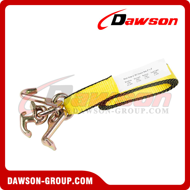 2'' x 8' Recovery Winch Strap with RTJ Cluster Hook Towing Truck ...