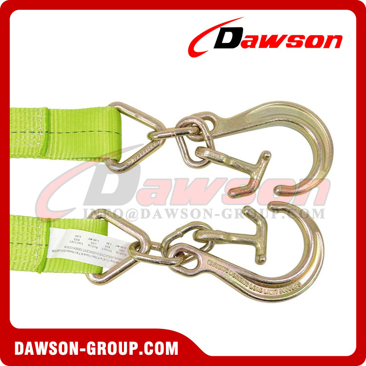 V Bridle Tow Strap 3'' x 36'' with 8'' Mini J Hooks, T-J Hooks, Hi VIZ ...