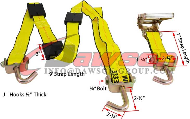 2'' x 12' Over The Wheel Tire Straps with Ratchet, Swivel J Hook ...