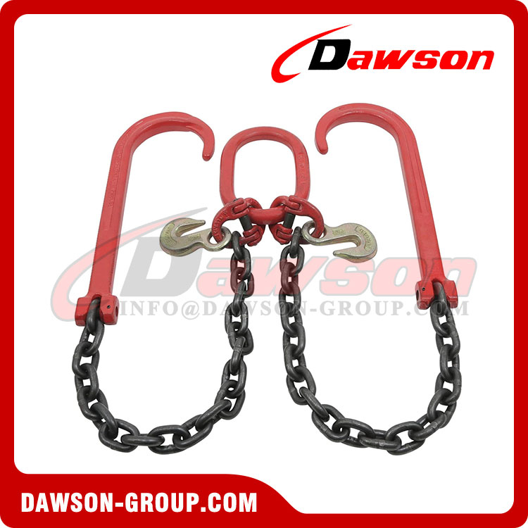 3/8'' x 2' Leg G80 V Bridle Tow Chain with Two 15'' J-Hook & Eye Cradle ...
