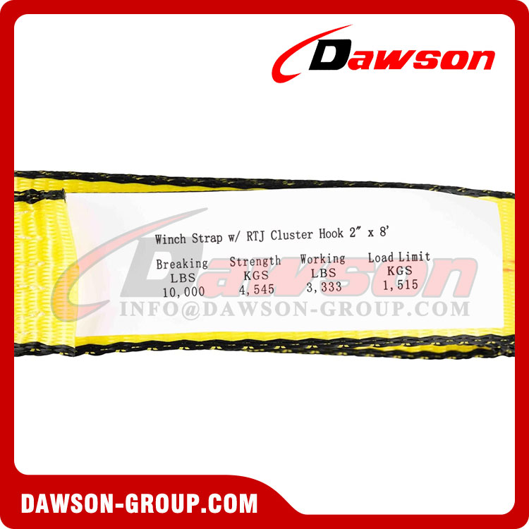 2'' x 8' Recovery Winch Strap with RTJ Cluster Hook Towing Truck ...