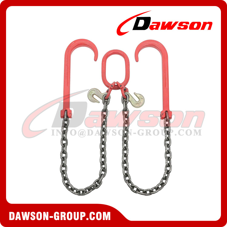 3/8'' x 2' Leg G80 V Bridle Tow Chain with Two 15'' J-Hook & Eye Cradle ...