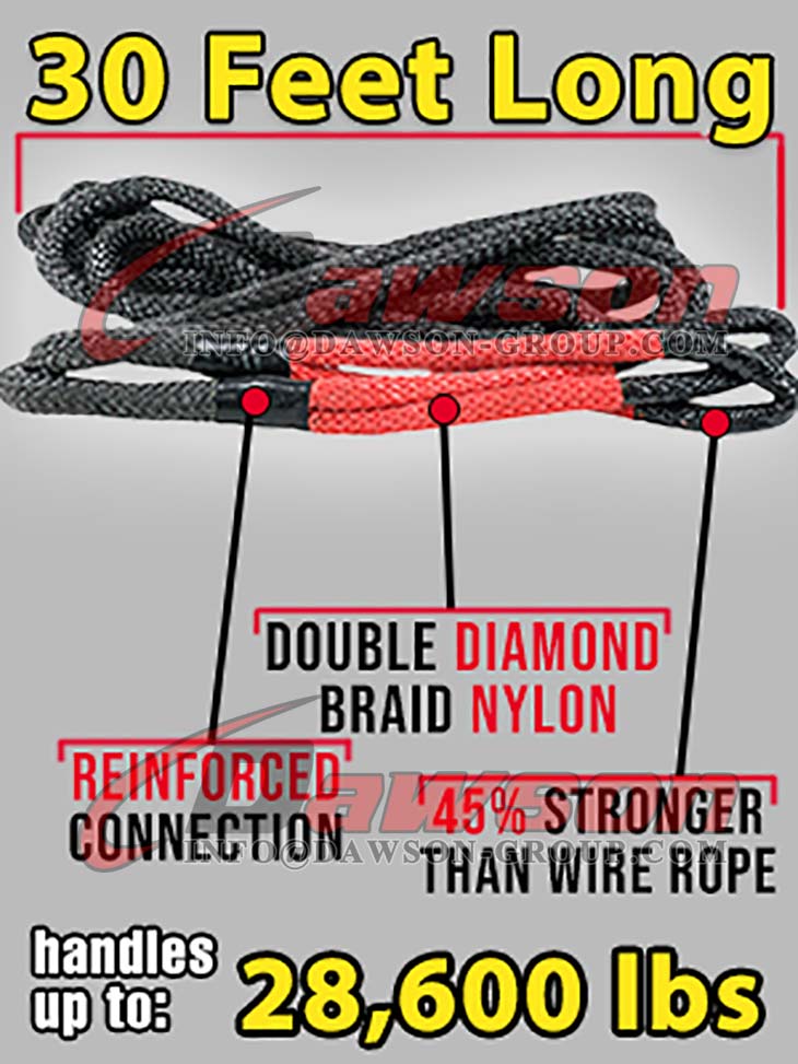 7/8'' x 30 ft Kinetic Energy Recovery & Tow Rope, Red & Black, 28600 ...