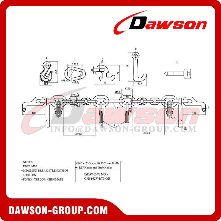 5/16'' Grade 70 V-Chain Bridle with RTJ Cluster Hooks & Grab Hooks - 2 ...