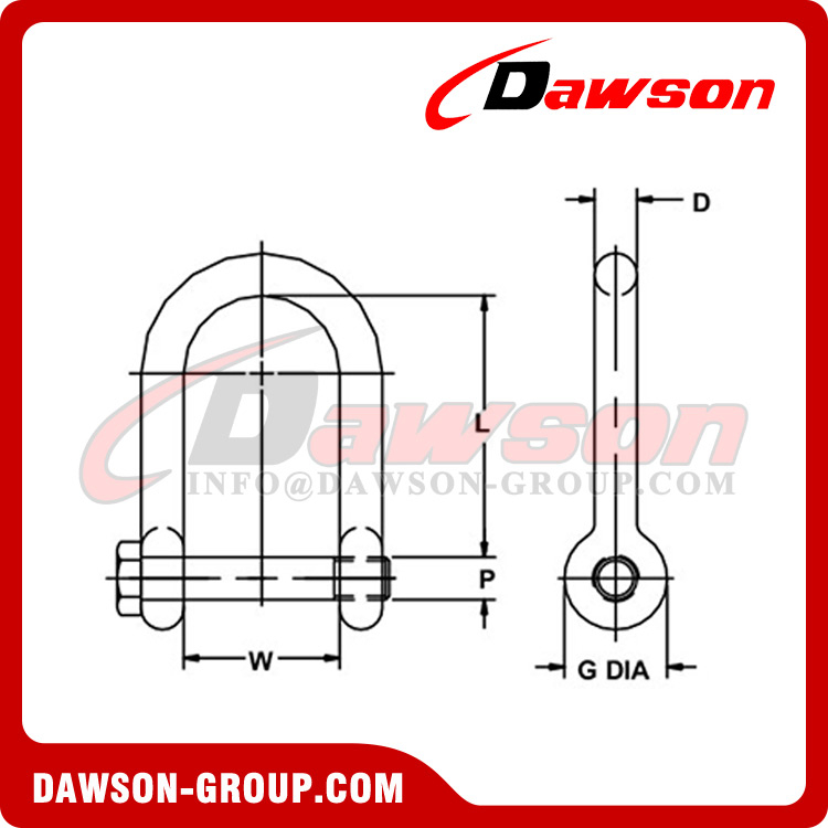 DAWSON Forged Alloy Steel Bolt Type Long Reach Shackle with Bolt Nut ...