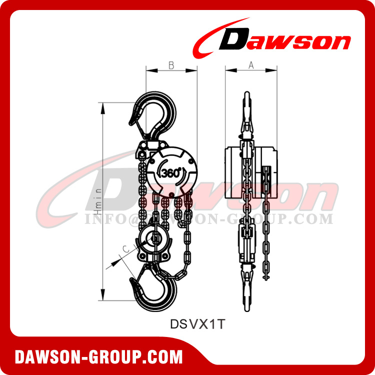 DSVX 360° Rotation Small Aluminum Chain Hoist, Light Duty Chain Block ...