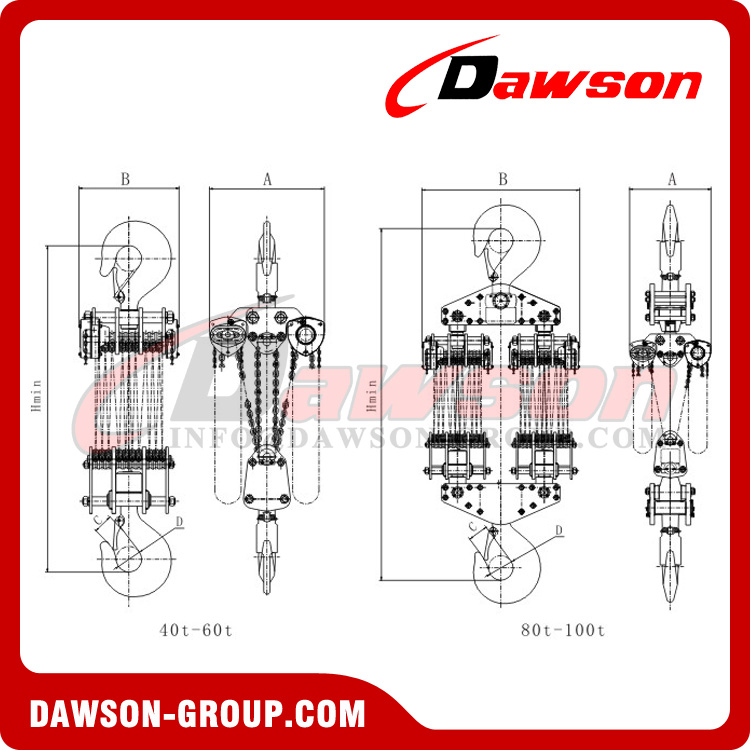 DAWSON Heavy Duty 40t 50t 60t 80t 100t Chain Block, Manual Chain Hoist for Lifting, Heavy Duty ...