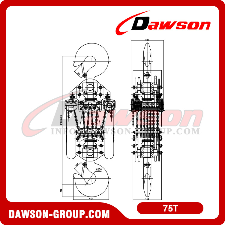 DSVD-75T 75Ton 75000KG Heavy Duty Manual Chain Block, Chain Hoist for ...