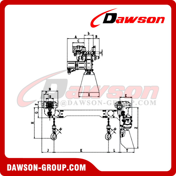 DAWSON Low Headroom Packet-handling Pneumatic Hoist, Air Hoist, Pneumatic Hoist Chain Hoist ...
