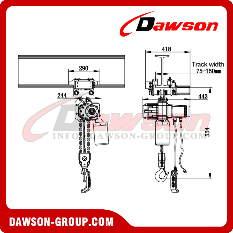 DAWSON DS-TNH Series Electric Chain Hoist with a Monorail Trolley - Dawson Group Ltd. - China ...