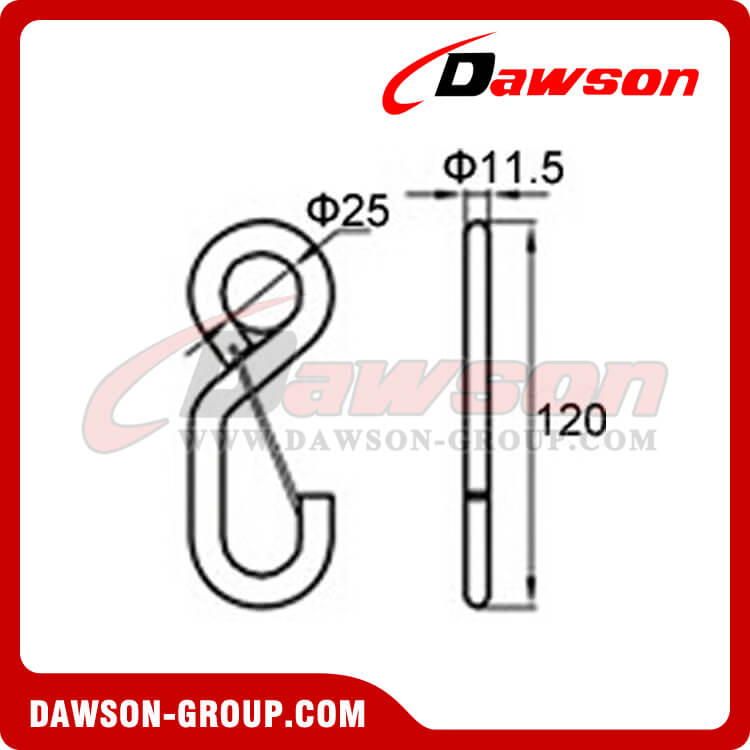 BS 1500KG/3300LBS 1 inch S Hook, 25mm Black Painted S Hoks - Dawson ...